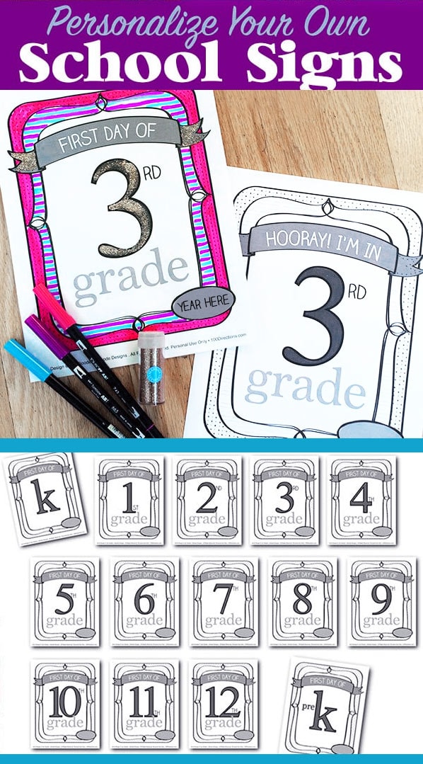 Personalized Printable School Signs - 100 Directions