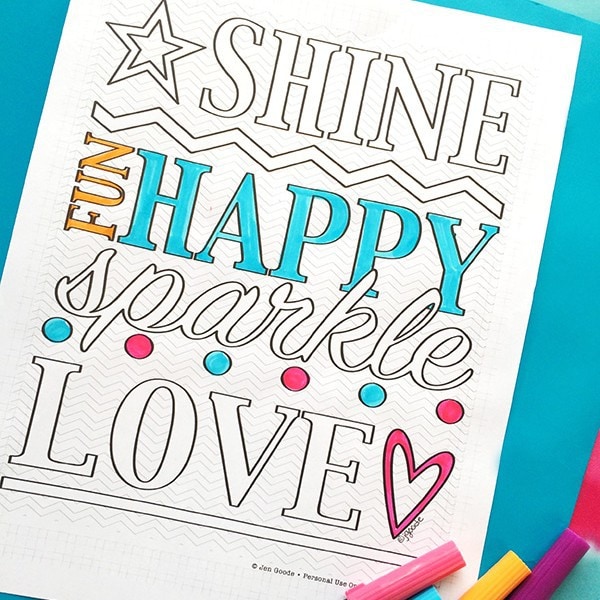 Shine Happy Word Art Coloring Page - 100 Directions