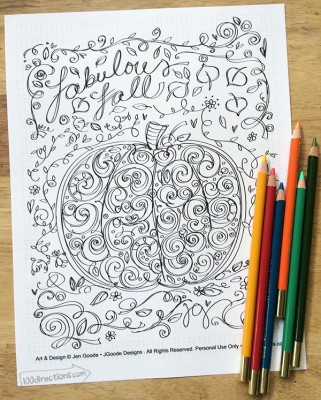 Pumpkin Coloring Page for Fall - 100 Directions