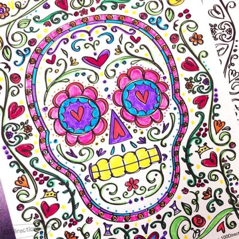 Sugar Skull Coloring Page for Dia De Los Muertos - 100 Directions