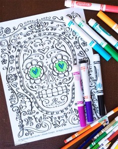 Sugar Skull Coloring Page for Dia De Los Muertos - 100 Directions