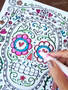 Sugar Skull Coloring Page for Dia De Los Muertos - 100 Directions