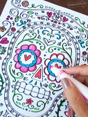 Sugar Skull Coloring Page for Dia De Los Muertos - 100 Directions