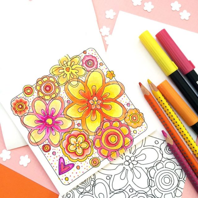 Make a Flower Coloring Page Card with Cricut - 100 Directions