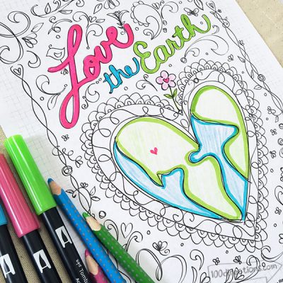 Earth Day Coloring Page - Love the Earth - 100 Directions