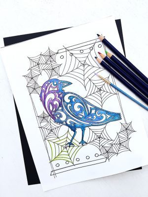 Halloween Raven Coloring Page - 100 Directions