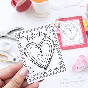 Cute Coloring Valentine Cards Printable - 100 Directions