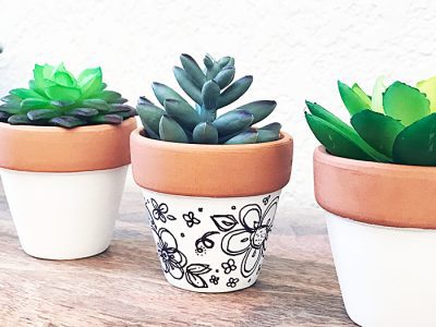 Mini Hand-Drawn Art Clay Pot Planter - 100 Directions