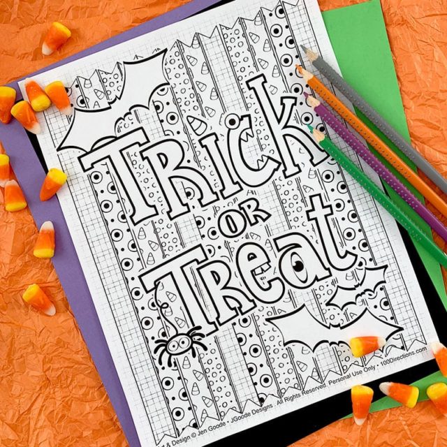 Trick-or-Treat Halloween Coloring Page - 100 Directions
