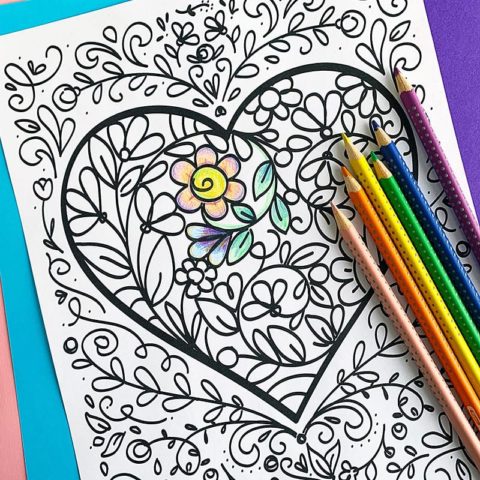Floral Heart Coloring Page - 100 Directions