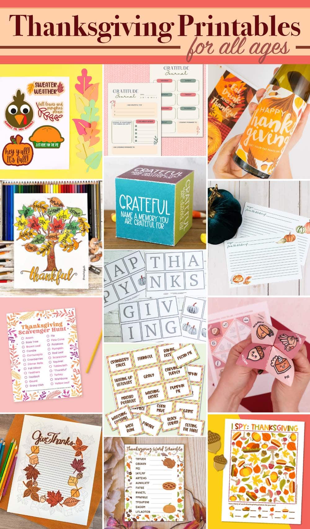Thanksgiving Printables for Family Fun - 100 Directions