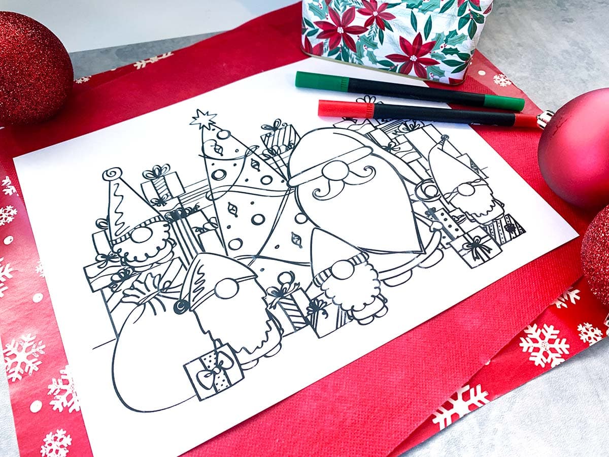 Santa and Christmas Gnomes Coloring Page - 100 Directions