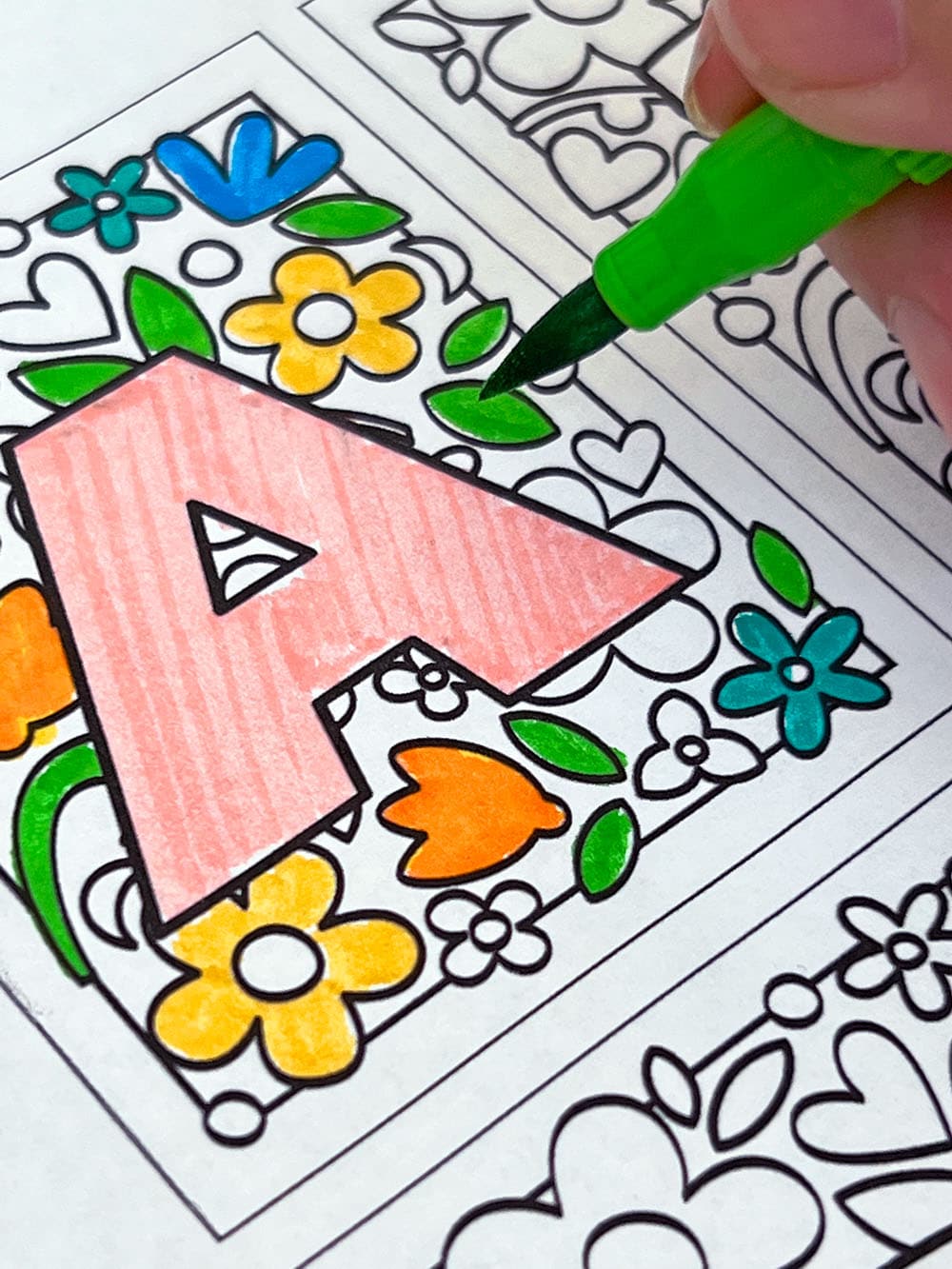 Mini Alphabet Coloring Cards with Flowers - 100 Directions