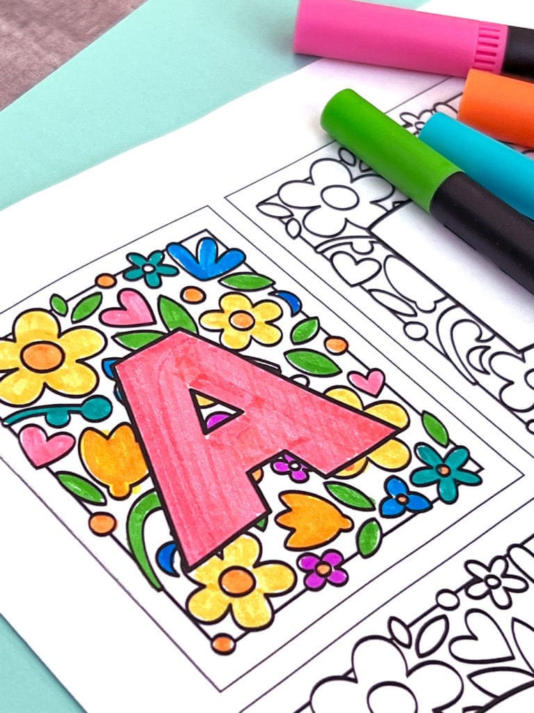 Mini Alphabet Coloring Cards with Flowers - 100 Directions
